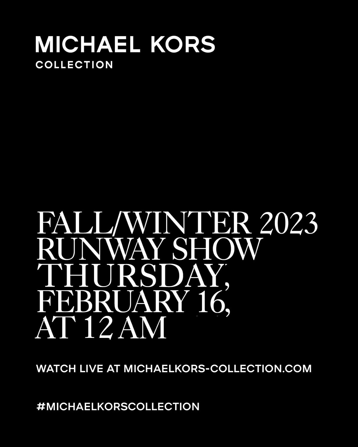 今晚凌晨12时，Bella将与Michael Kors同步直播2023秋冬大秀，敬请期待！